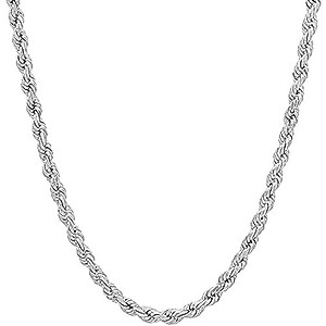 Savlano 925 Sterling Silver 4mm Solid Italian Rope Diamond Cut Twist Link Chain Necklace with Gift Box for Men & Women - Made in Italy