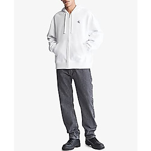 Calvin Klein Men's Relaxed Fit Archive Logo Fleece Full Zip Hoodie, Brilliant White, Large