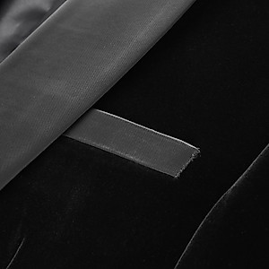 Mens Velvet Blazer - Slim Fit Tuxedo Suits - Shawl Collar Solid Jacket - Wedding Dinner Prom One Button Blazer - Black