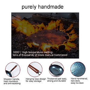 Chinese HandHammered Iron Woks and Stir Fry Pans, Flat Bottom wok，No Coating Non-stick, Suitable for all kinds of stoves (Diameter 30cm/11.81in)
