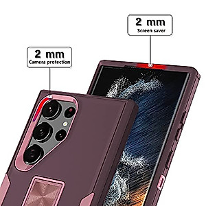 Showdd Designed for Samsung Galaxy S23 Ultra Case with Stand, Drop Protection Work with Magnetic Car Mount, Dustproof,No Fading, No Yellowing,for Men Women, Purple Rose Gold