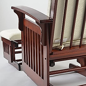 Wlvos Anti-Pinching Glider Chair for Nursery, Wood Glider Rocker with Ottoman Set, Nursery Rocking Chair for Living Rooms, Bedrooms Nursing (Cherry)