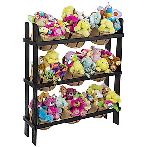 Displays2go Rustic Wooden Merchandising Rack, Three Levels, Nine Baskets - Black Frame (PN9BKTBLK)
