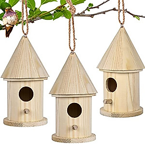 Bird Houses for Outside Hanging, 3pcs Natural Wooden Hummingbird Bird Houses for Outside for Nesting, Garden Patio Decorative for Swallow Sparrow Hummingbird Finch Throstl