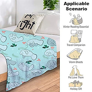 Jbiovwdc Manatees Fleece Throw Blanket LightweightSoft Cozy Plush Blanket for Couch Bed Sofa Travelling Camping for Kids Adults Gifts