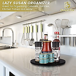 Lazy Susan Kitchen Cabinet Organizer - 12" Bamboo Lazy Susan Turntable for Cabinet Pantry Table or Countertop Organization and Storage, Black