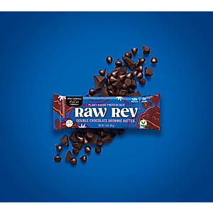 Raw Rev Vegan High-Protein Bars, Double Chocolate Brownie Batter, 10g Plant Protein, 12g Fiber, Non-GMO, 1.6 Oz, 12 Count (Pack of 1)