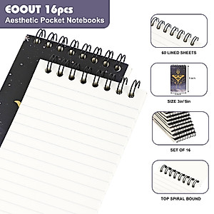 EOOUT Small Spiral Notebook, Aesthetic Pocket Notebook, 16pcs, 3x5 Inches, Memo Pads, Home Office College School, Lined College Ruled Paper, 60 Sheets Per Notebook, 8 Styles