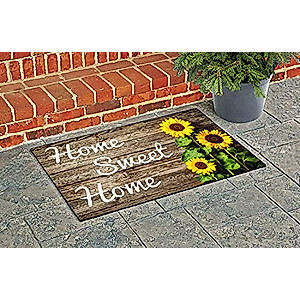 Sunflower Welcome Doormat Summer Door Mat, 17 X 29 Inch Wood Background Flower Spring Summer Decorative Home Sweet Home Entrance Mat Non-Slip Backing Floor Mat for Kitchen Bathroom
