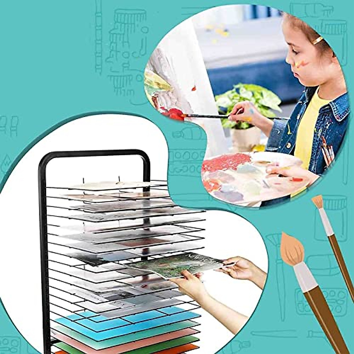 Art Drying Rack, Foldable Floor-Standing Easel, Wire Mesh 8KA3 Oil Painting Panel Display Rack, Suitable for Art School Creative Studio
