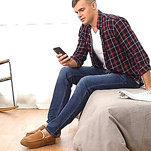 LseLom Moccasins Slippers for Men Memory Foam Indoor Outdoor House Shoes Fleece Warm Bedroom Slippers Mens Moccasins Size 11 US Beige