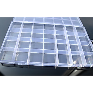 QYING 2Packs 28 Grids Plastic Organizer Box,Clear Beads Organizers Storage Box with Fixed Dividers,Acrylic Organizers Box for Jewelry,Beads,Earrings, Art DIY, Craft