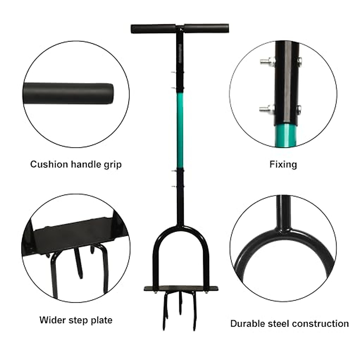 nutroeno 3 in 1 Lawn Aerator – 37 Inches Manual Plug Coring for Compacted Soils, Spike Aeration with 4.7 Iron Tines Small Yards, Twist Tiller Claw Cultivator Flower Box and Raised Bed., Green & Black