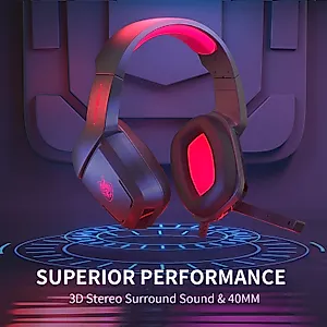 PHOINIKAS H1 Gaming Headset for PS4, Xbox One, PC, Laptop, Switch, Xbox One Headset with Noise-Cancelling Mic, Over Ear Headphones with Bass Surround - Red