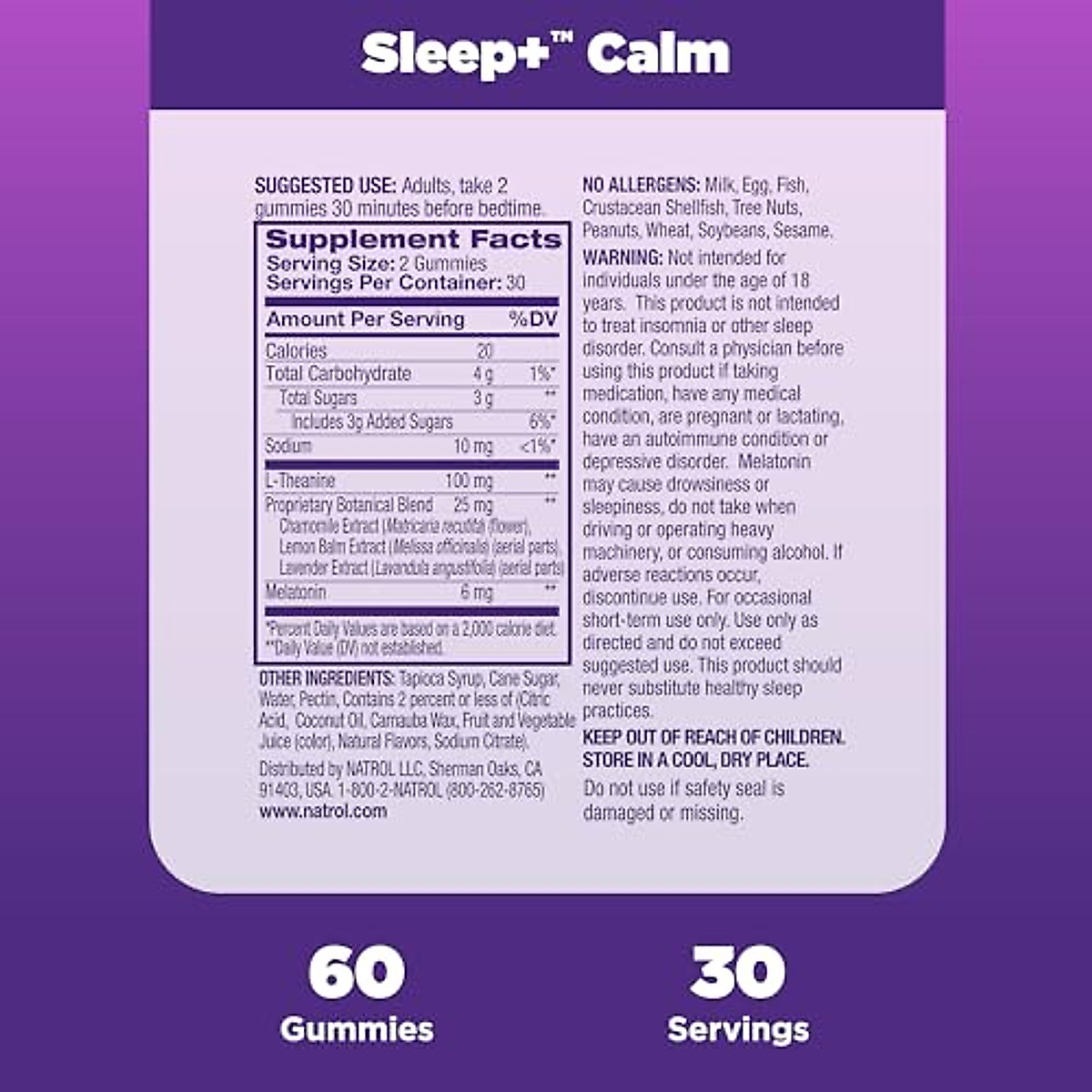 Natrol Sleep+ Calm Melatonin Gummies for Adults, Sleep Gummies, Strawberry Flavor, 60 Gummies, 30 Day Supply