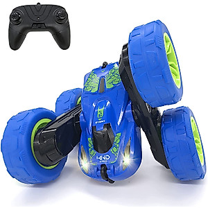 Threeking RC Stunt Car Remote Control Cars Toy with Lights Double-Sided Driving 360-degree Flips Rotating Cars Toys, Blue