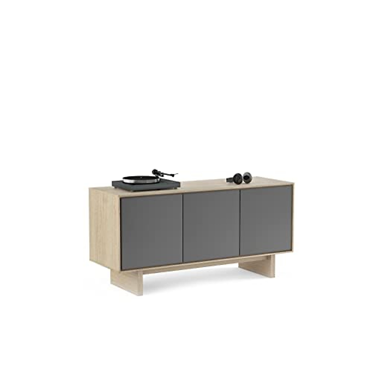 BDI Octave 8377 Triple-Width Media Cabinet, Drift Oak with Grey Flat Doors