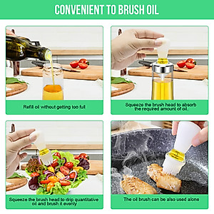 Olive Oil Sprayer and Dispenser with Silicone Brush for Cooking, Spray Bottle Set, Glass Dispenser, Mister, Salad, BBQ, Kitchen Baking, Roasting, Air Fryer, 2 Pack, (KP02)