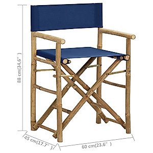 MNISDFL Folding Director's Chairs 2 pcs Blue Bamboo and Fabric, Patio Dining Chairs, Outdoor Patio Chairs Set for Garden, Balcony, or Poolside