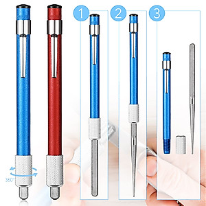 2 Pieces Diamond Retractable Knife Sharpener Steel Sharpening Rod for Kitchen Outdoor Serrated Stick Tools (Sky Blue, Red)