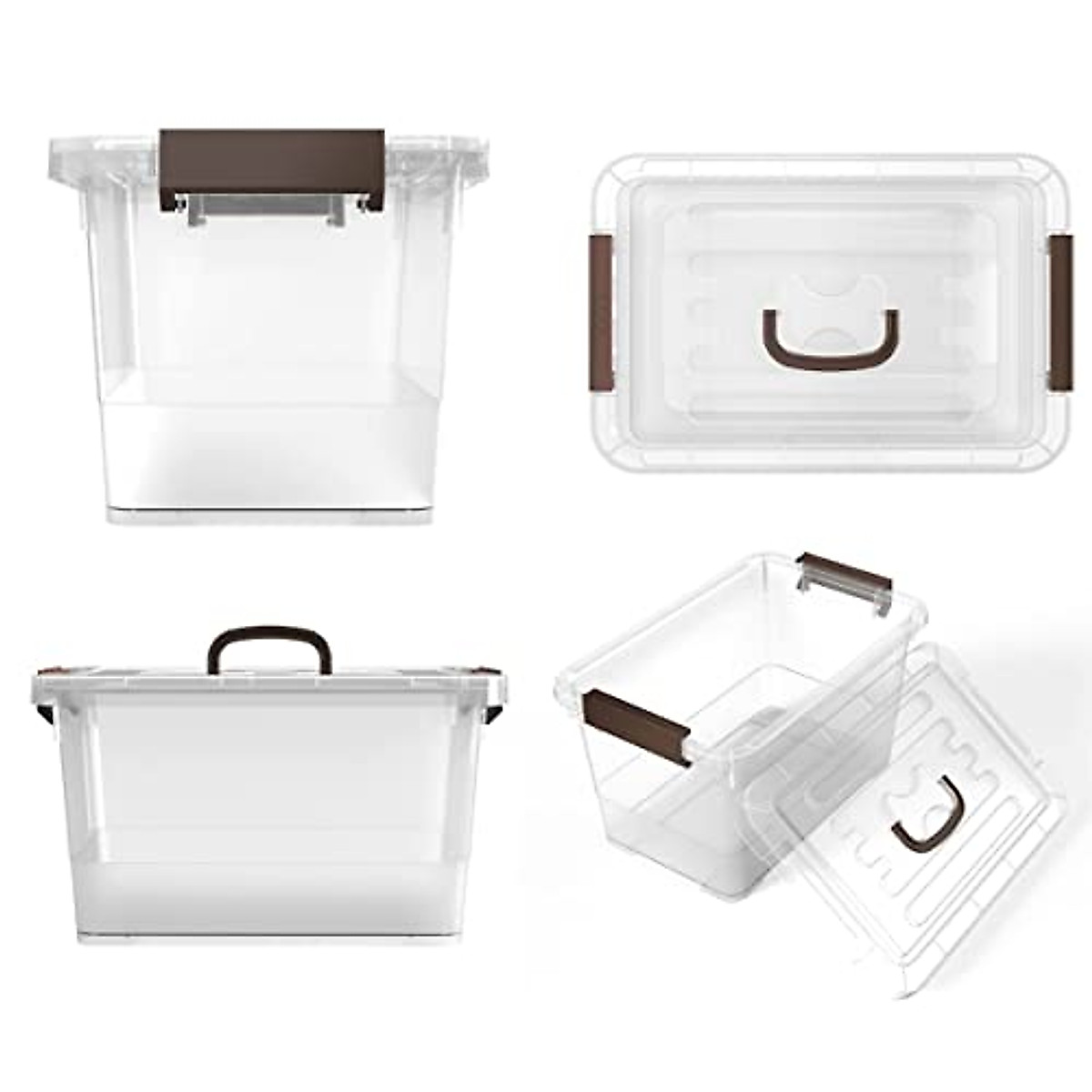 WYT 7-Quart Clear Plastic Storage Latch Box/Bins, 3-Pack Storage Organizer Box with Brown Latching Handle and Lid, 7-Litre