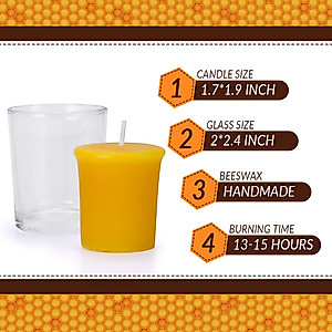 Pure Beeswax Votive Candles-6 Pack Natural Votives Set in Glass Cup for Home Room Decor Party Wedding Spa Gift