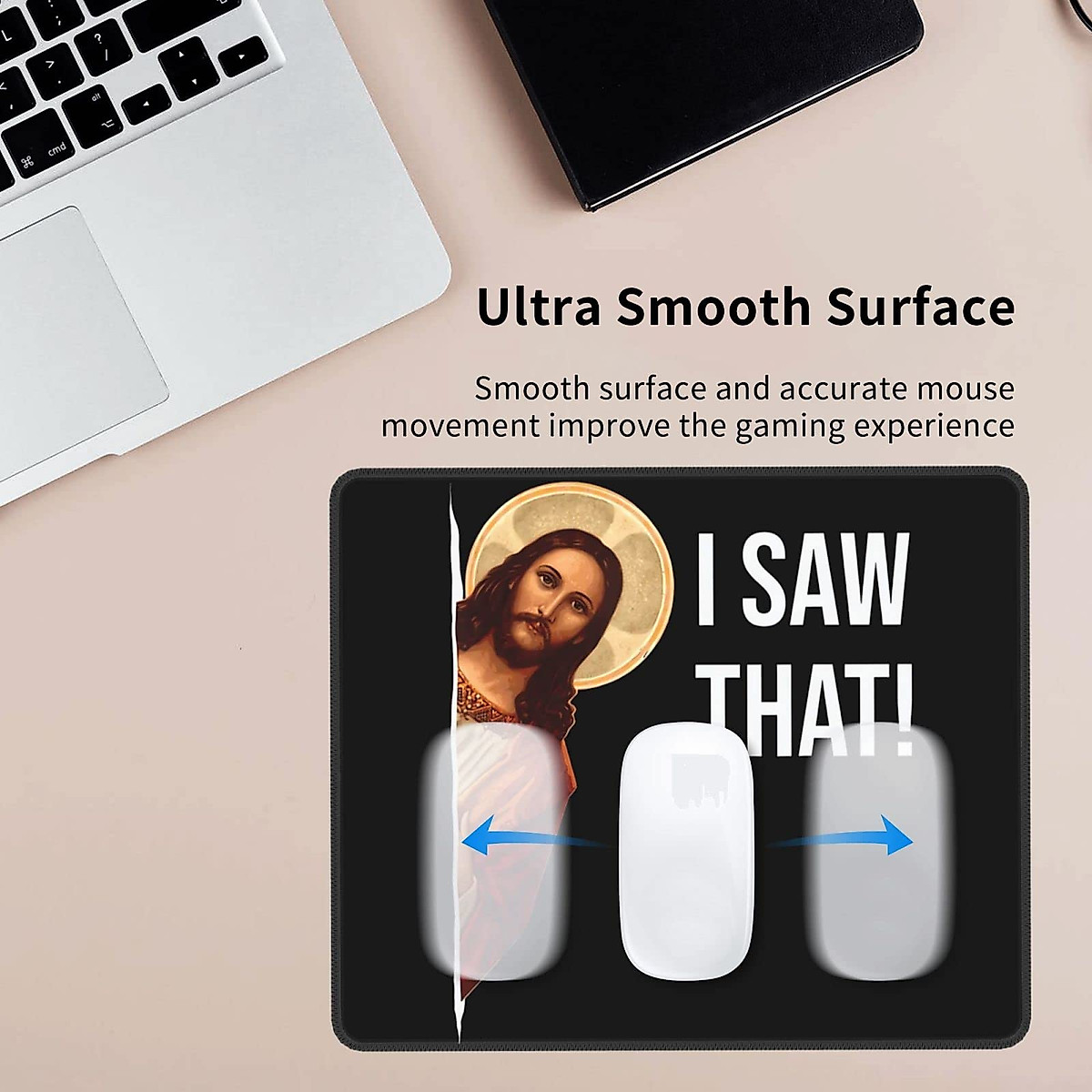 Funny Christian Mouse Pad Jesus Black Mousepad for Desk with Non-Slip Rubber Base Square Computer Laptop Mouse Pads for Wireless Mouse Home Office Decor Desk Accessories, 9.5×7.9 in, Saw That