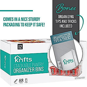 Clear Plastic Storage Bins(Set of 2) - Stackable Storage Organizer for Pantry, Kitchen Cabinet, Refrigerator, Office Desk, or Bathroom - Food Organizer Baskets with FREE Write-On Bin Labels