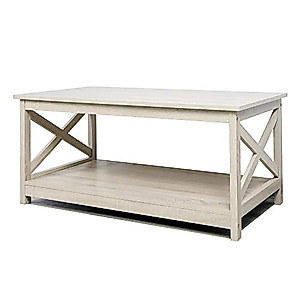 Rainbow Sophia Coffee Table, Modern Farmhouse Wood Coffee Table with 2-Tier Storage, 40 Inch, White Oak