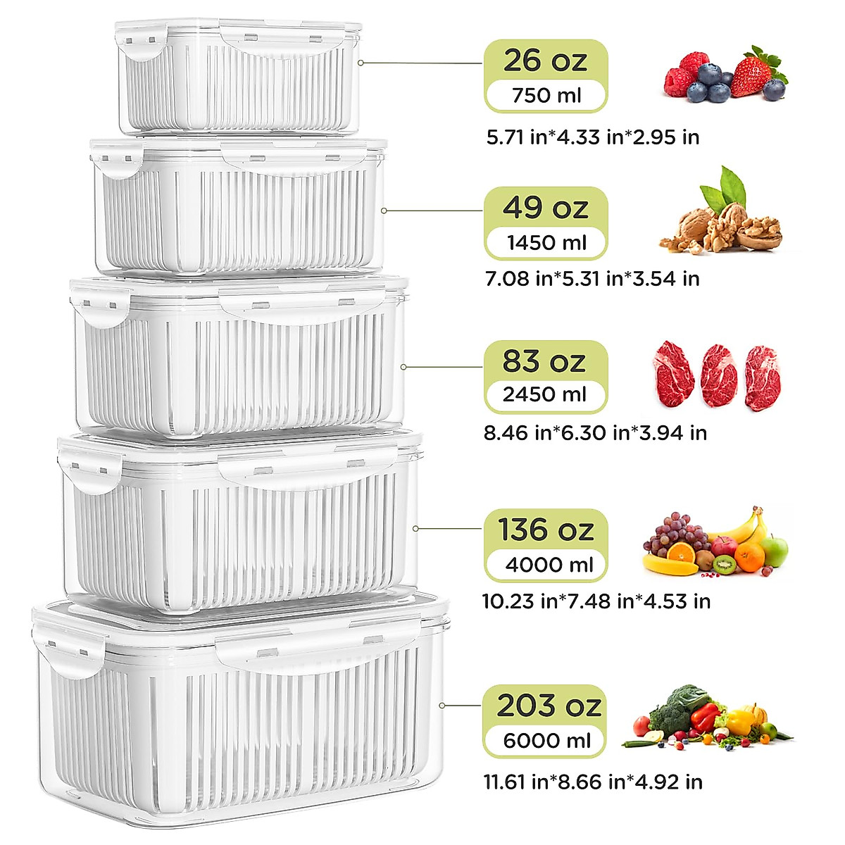 10PCS Fruit Vegetable Storage Containers for Fridge with Colander - Food Containers for Refrigerator Kitchen Organizer Produce Container Keep Fruits Vegetables Berry Meat Fresh longer,Dishwasher Safe