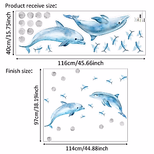 funlife Watercolor Wall Decals Peel and Stick, Ocean Animals Wall Stickers, Under The Sea Wall Decal Stickers for Kids Room Bedroom Playroom Nursery Room, Flying Fish & Dolphin