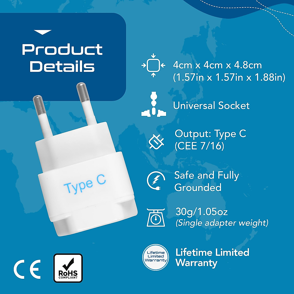 Ceptics European Travel Plug Adapter (Type C), Universal to European EU, Power Charge your Electronics in Italy, Greece, Germany, Outlet Adaptor 3 Pack