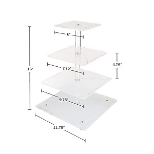 4-Tier Cupcake Stand - Square Acrylic Display Stand with LED Lights for Birthday, Tea Party, or Wedding Dessert Tables by Great Northern Popcorn