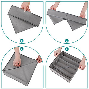 Cawek Bra Storage Drawers Organizer for Clothing Underwear Drawer Organizer Dividers Foldable Storage Cube Bins for Bra,Socks, Underwear,3 Pack （Grey）