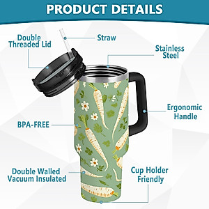 linqin Chic Radish Green Vacuum Insulated Tumbler with Straw Lid 40 oz Water Bottle with Strap Wide Mouth Mug for Water, Iced Tea or Coffee