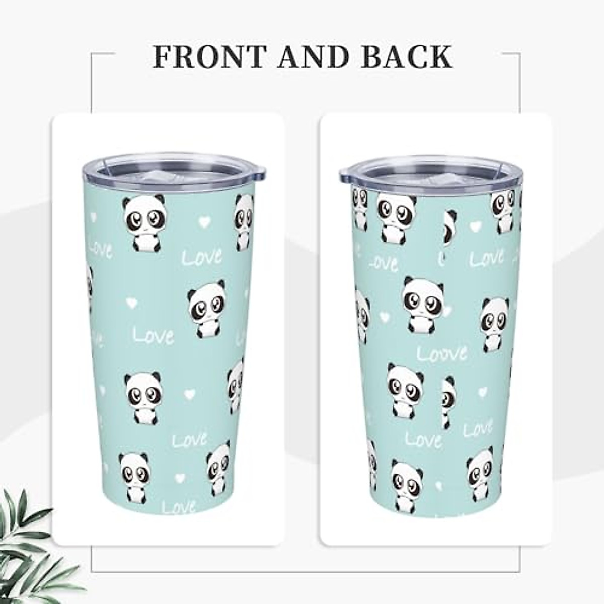 Yaxongx 20oz Tumbler Love Pandas Double Wall Vacuum Insulated Coffee Mug with Lid and Metal Straw Brush Reusable Stainless Steel Water Bottle Travel Cup Gifts for Car Ice Drinks Hot Beverage