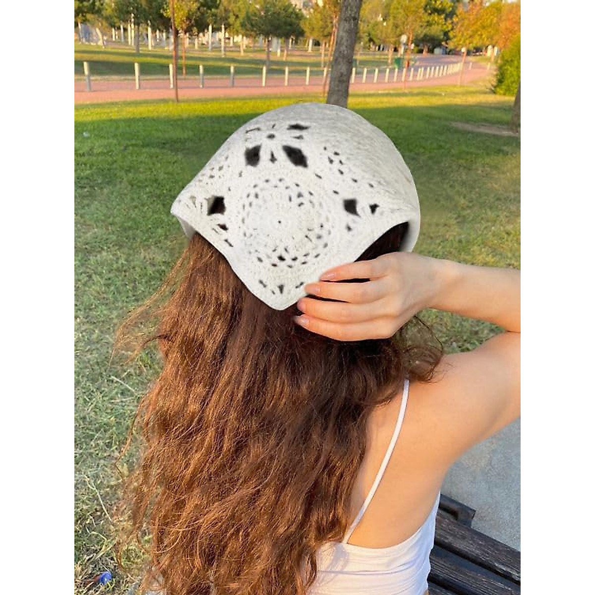 Crochet Bandana Headbands Head Kerchief for Women Crochet Knitted Headwrap Handmade Vintage Hair Bandanas 2 Pcs