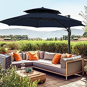 wikiwiki 10 FT Double Top Cantilever Patio Umbrellas Outdoor Offset Umbrella w/ 36 Month Fade Resistance Recycled Fabric, 6-Level 360°Rotation Aluminum Pole for Deck Pool Garden, Navy Blue