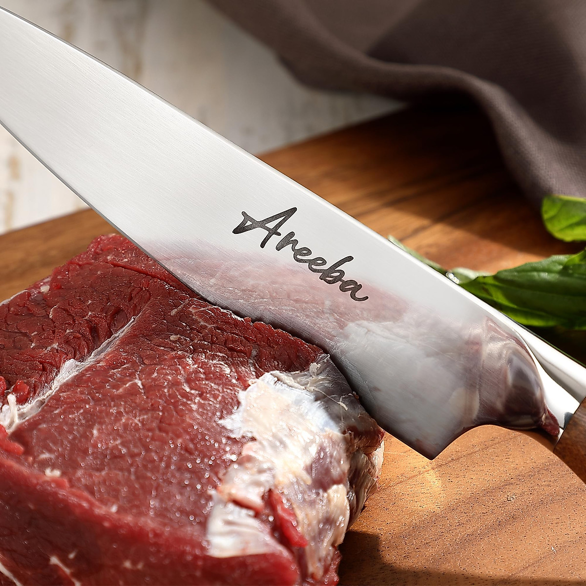 Areeba Chef Knife, Razor Sharp 8 Inch Kitchen Knife with Ebana Wood Handle High Carbon Stainless Steel Professional Cooking Chef's Knives with Gift Box