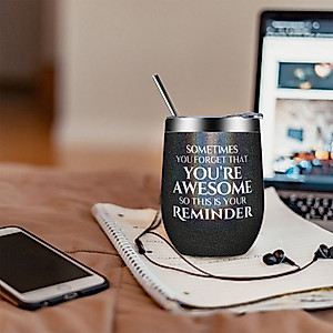 ELEGANTPARK Thank You Gifts for Women You are Awesome Tumbler Inspirational Birthday Graduation Gifts for Her Daughter Friends Appreciation Gifts for Teacher Employee Black Wine Tumbler 12OZ