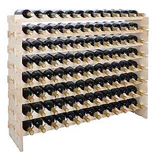 Smartxchoices Stackable Modular Wine Rack 96 Bottle Wooden Wine Storage Rack Freestanding Wine Holder Display Shelves, Wobble-Free, Solid Wood, (Eight-Tier, 96 Bottle Capacity)