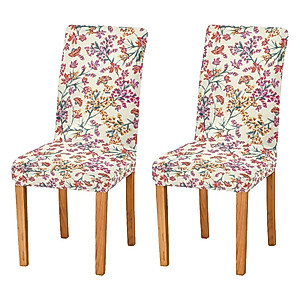 JUNZAN Colourful Blooming Brused Wild Flower Seat Cover 2Pcs Kitchen Chair Seat Covers Foldable Dining Chair Cover for Church Dining Chair