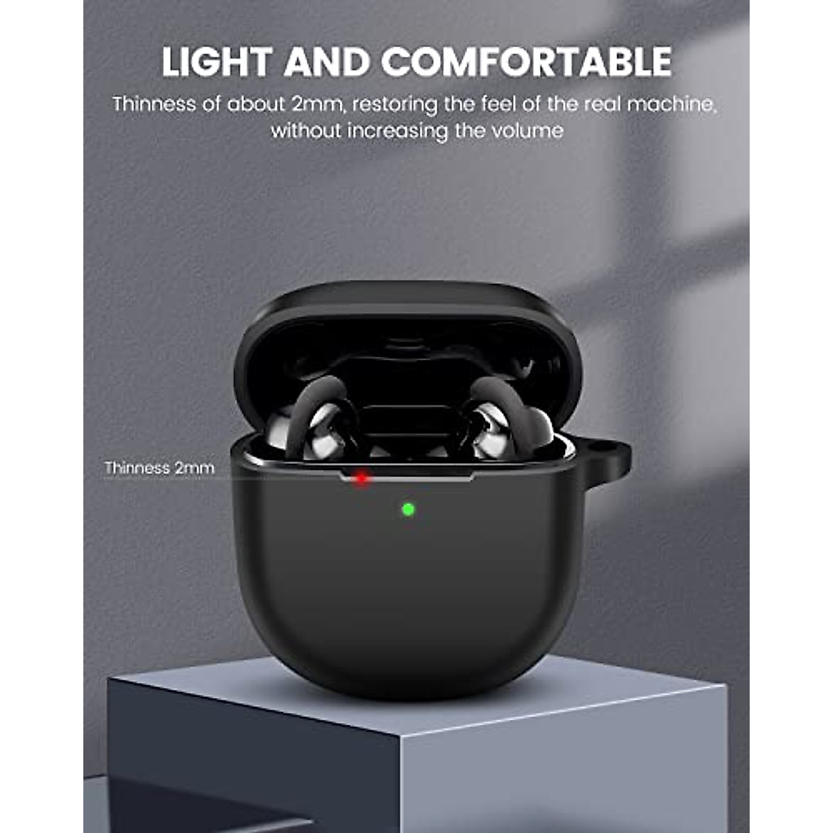 RISETECH Soft Silicone Case Compatible with Bose QuietComfort Earbuds II Case Cover 2022, Protective Charging Case with Keychain, Front LED Visible -Black