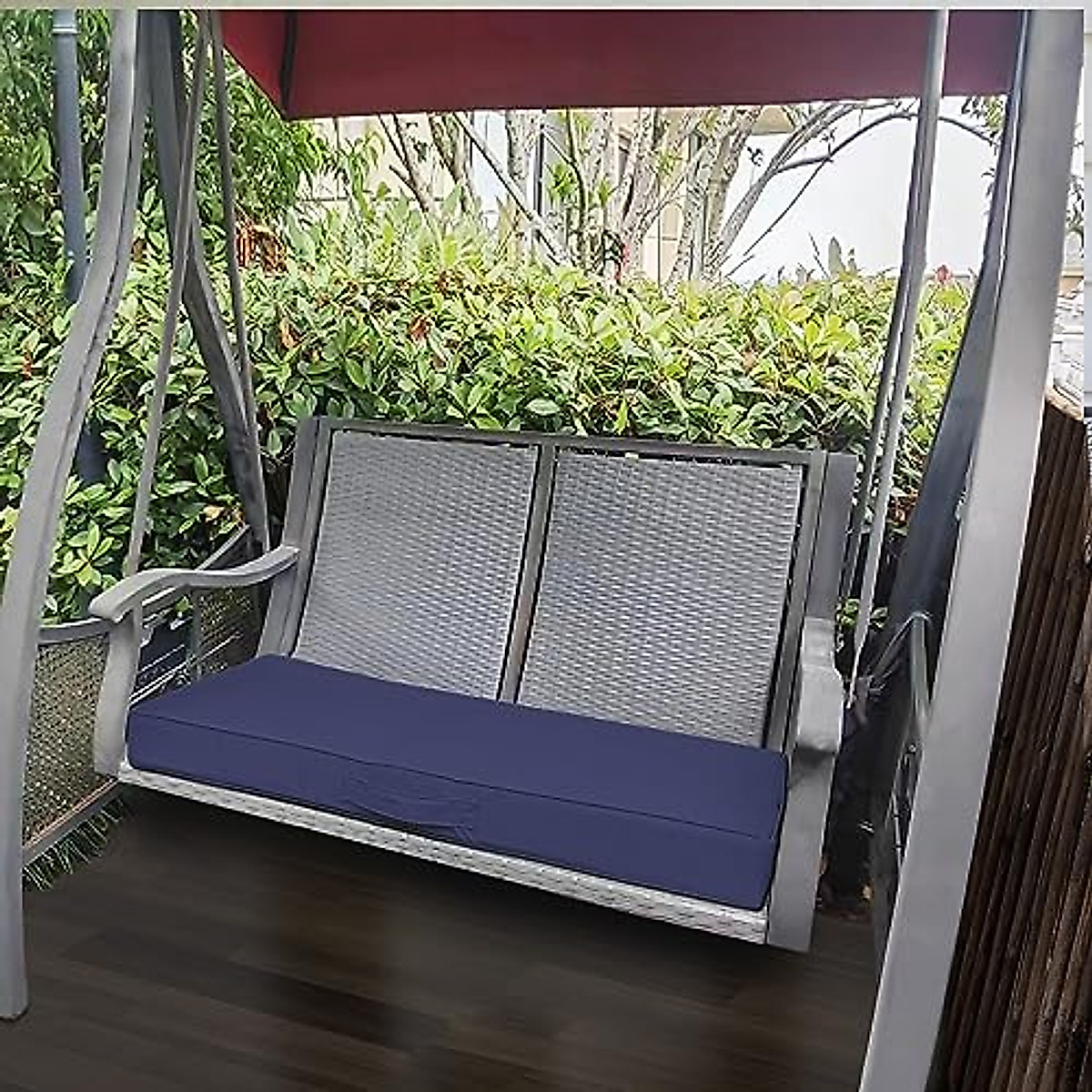 Faible Poisson Outdoor Cushion Covers, 36 x 18 Inch Water Resistant Bench Cushion Cover with Handle and Anti-Slip Straps Replacement Cushions Covers for Patio Backyard Furniture, Dark Blue