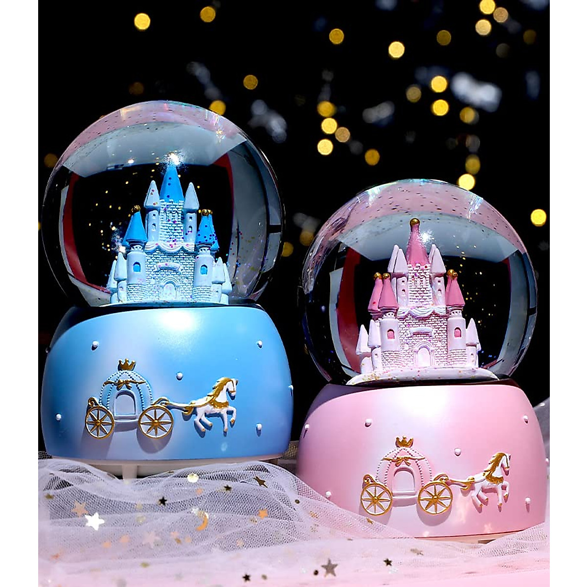 Musical Castle Snow Globes Gift Glittering Snow House Music Boxes Automatic Snowfall Rotating Crystal Balls with Color Changing LED Lights for Girls Women Christmas Birthday