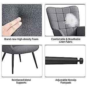 Yaheetech Accent Chair with Footrest, Armchair and Ottoman with High Back and Metal Legs Single Oversized Sofa Club Chair and Ottoman Set for Living Room Bedroom Office, Grey