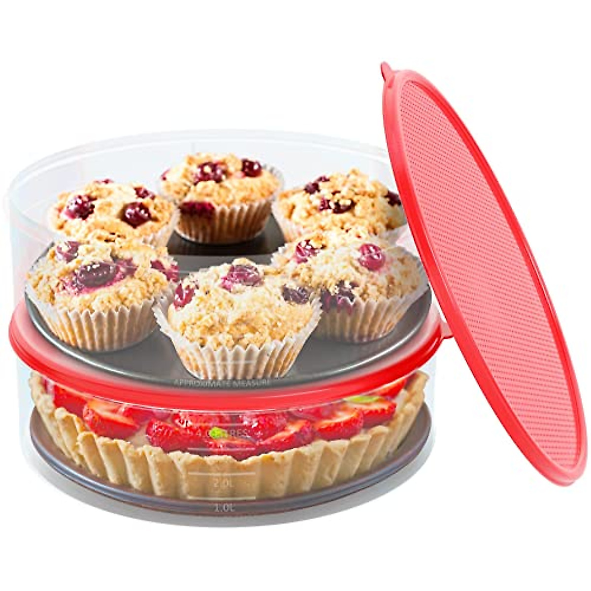 2 Pack Pie Carrier Cake Storage Container with Lid | 10.5" Large Round Plastic Cupcake Cheesecake Muffin Flan Cookie Tortilla Holder Storage Containers Airtight | Pie Keeper Transport Container