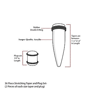 CABBE KALLO 50pcs Ear Stretching Kit Silicone Tunnels Acrylic Tapers & Plugs 14G-00G Gauges Set Expanders for Women Men Body Piercing Jewelry, Red