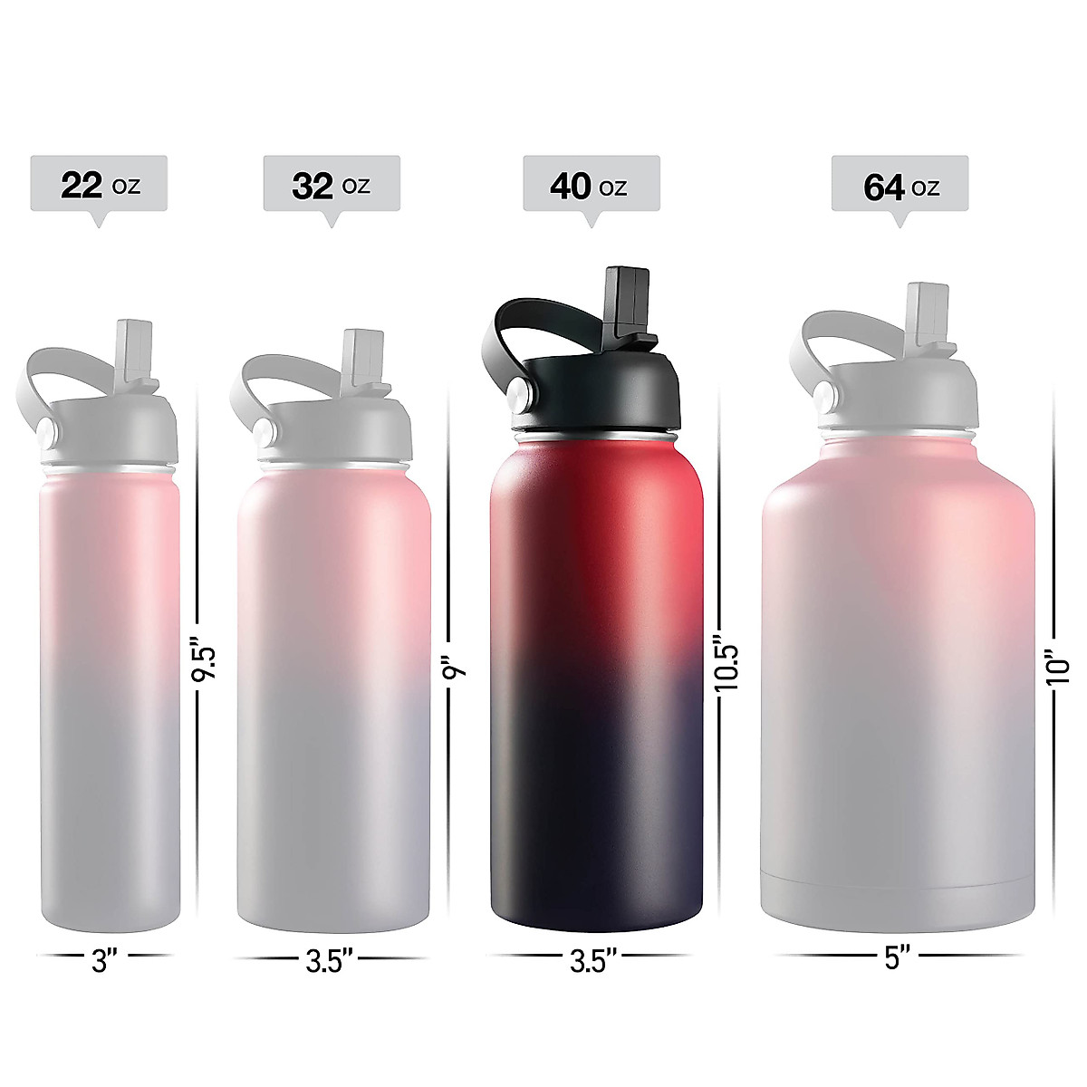 Brewberry Stainless Steel Insulated Water Bottle and Travel Mug for Hot and Cold Beverages, Wide Mouth, Double Wall Insulated Hydration Sports Water Bottle for Hiking, Biking, Outdoor, 40 OZ BPA Free