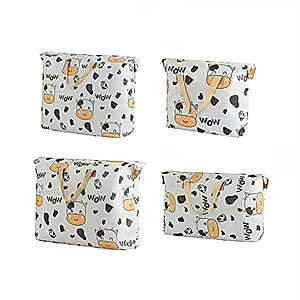 Elainilye 4pack Large Capacity Comforter Storage Bag, Milk Cow Printed, Reinforced Handle, Waterproof Closet Underbed Organizer Bag, Container Bag for Clothing Bedding, Travel Zipper Bag (white)